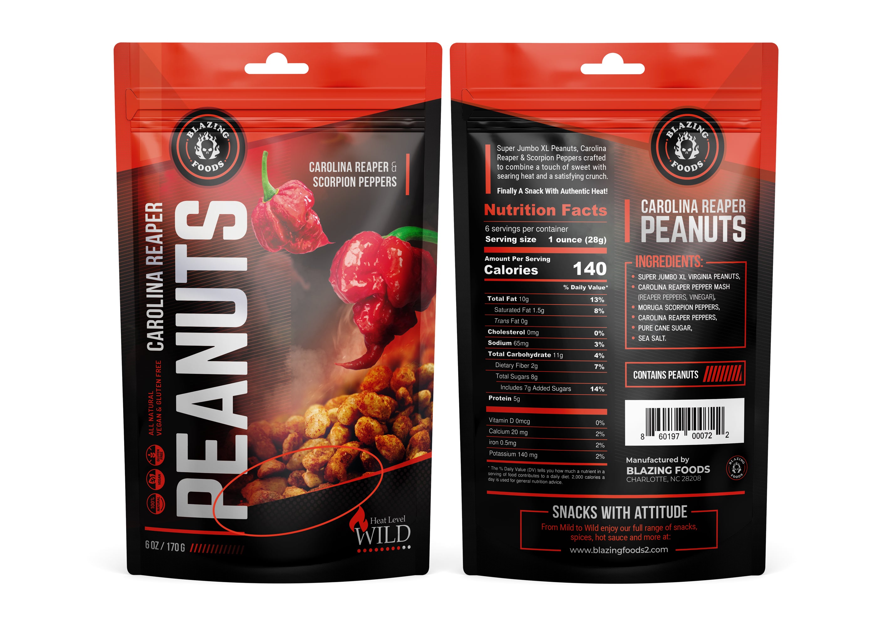 CAROLINA REAPER PEANUTS - 4 FLAVORS 6 OZ SNACK BAGS – DEATH NUTS